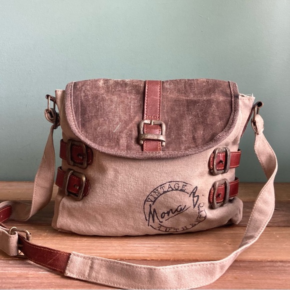 Mona B | Bags | Mona B Upcycled Canvas And Leather Crossbody Bag | Poshmark